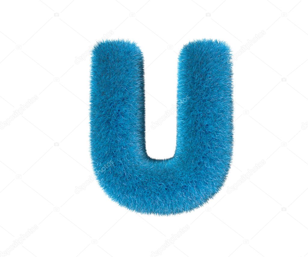 letra U de azul ridícula fuente peluda aislada sobre fondo blanco ...
