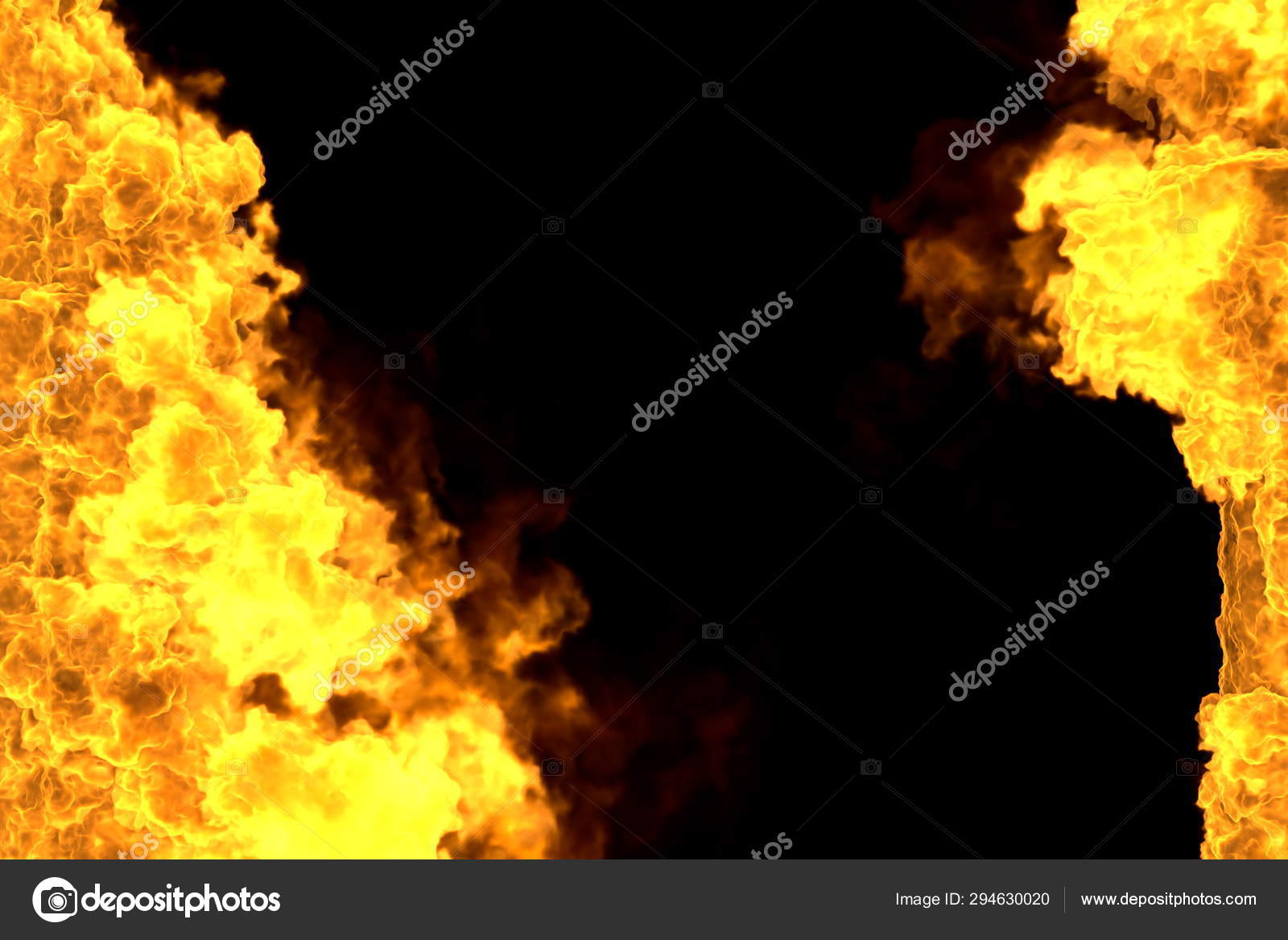 Mystical fiery explosion frame isolated on black - fire lines from ...
