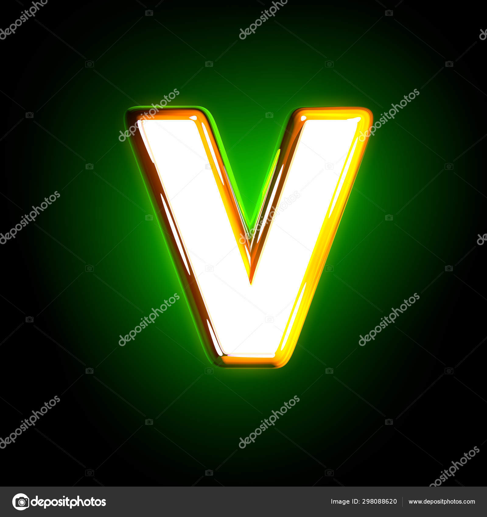 Polished yellow and white creative glow green alphabet - letter V ...