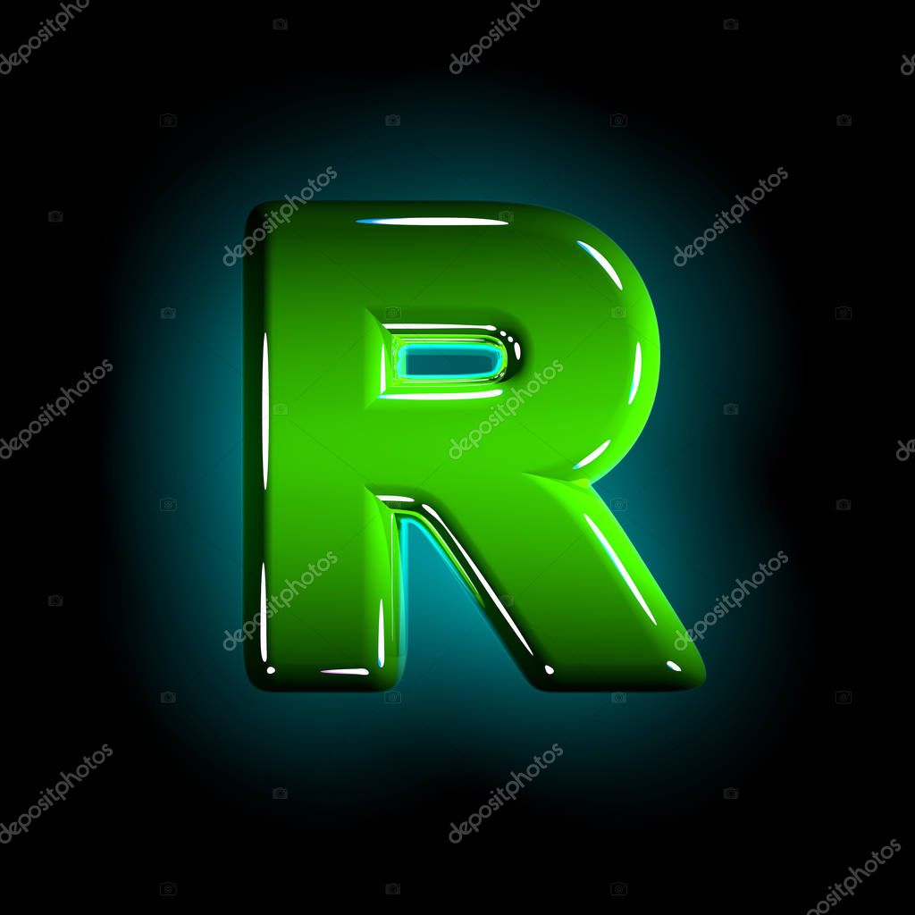 brillante fuente creativa de plástico verde - letra R aislada sobre ...