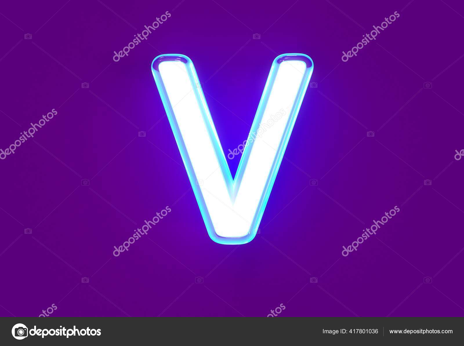 White Polished Neon Light Blue Glow Alphabet Letter Isolated Purple ...