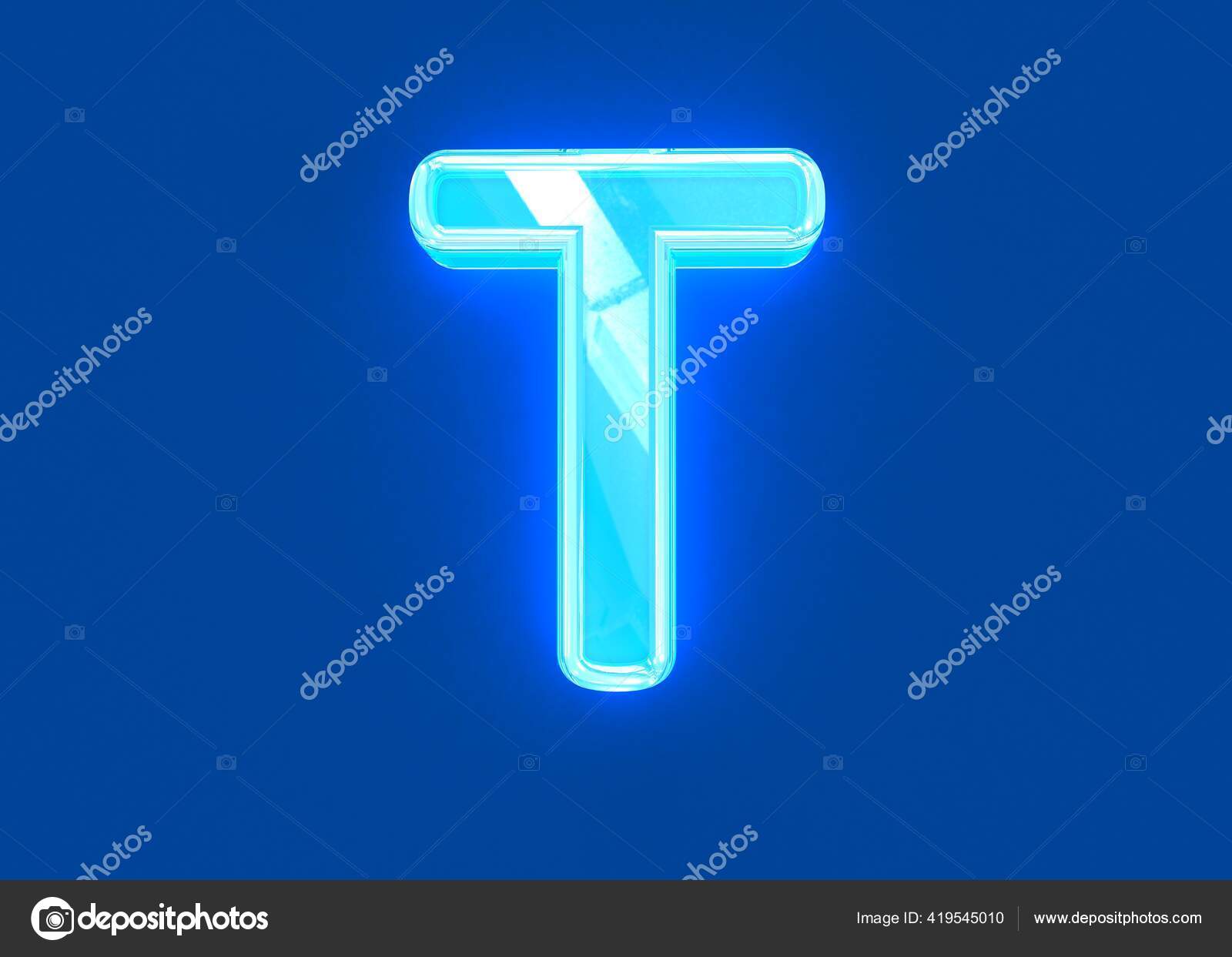 Blue Shiny Neon Light Reflective Clear Font Letter Isolated Dark ...