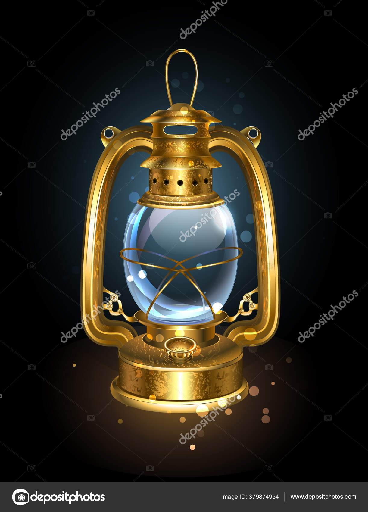 Linterna Antigua Queroseno Latón Recubierto Pátina Sobre Fondo Negro ...