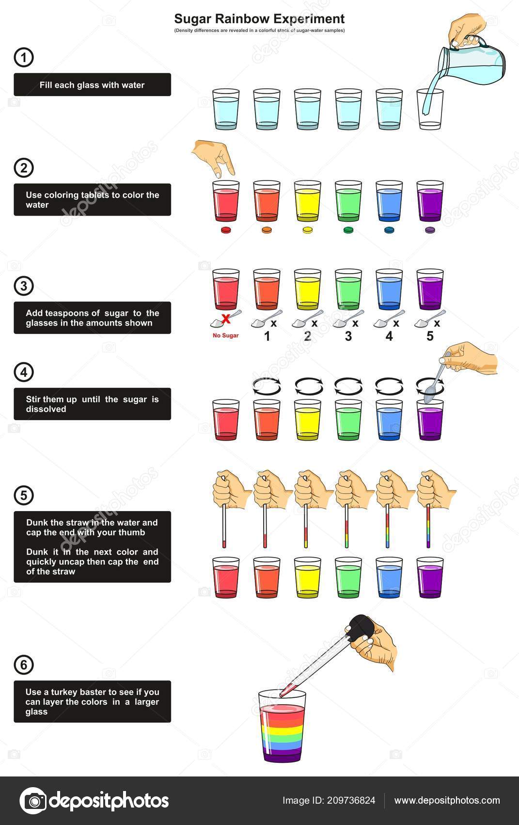 Sugar Rainbow Experiment Infographic Diagram Showing Density ...