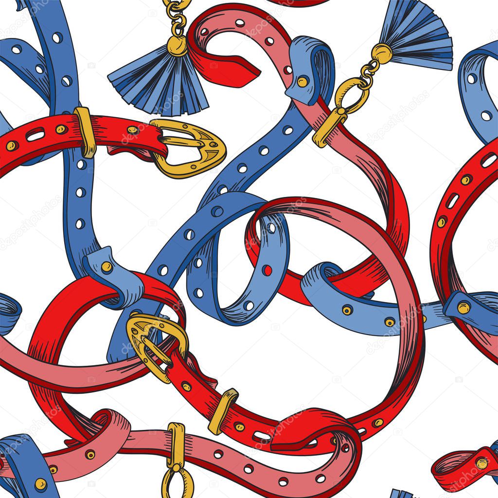 Patrón sin costura con cinturón y cadena. Vector. 2025