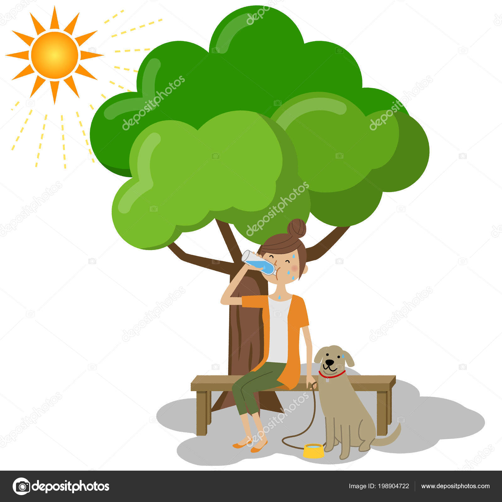 Young Woman Taking Break Shade Illustration Young Woman Who Takes ⬇ ...