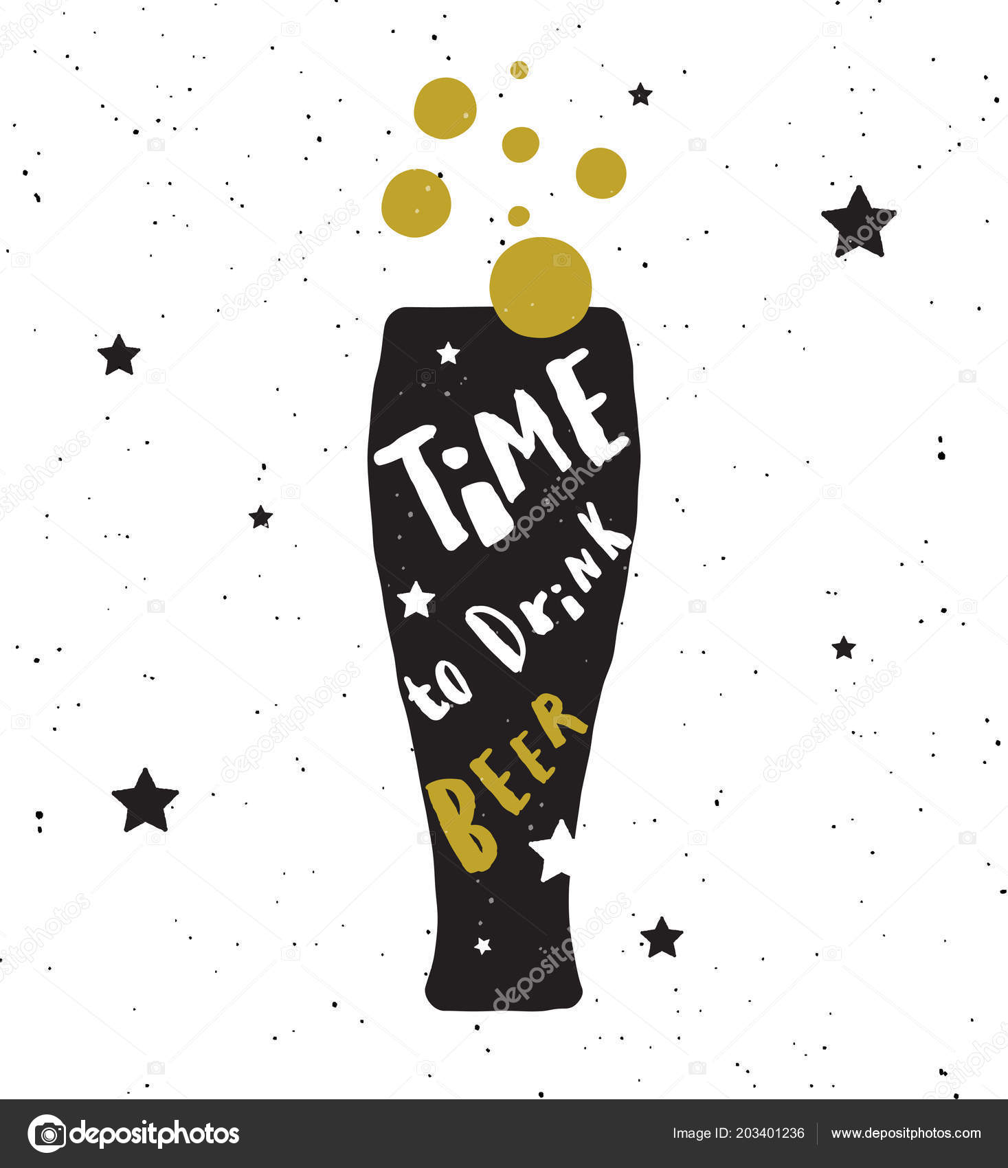 Time Drink Beer Lettering Poster Beer Glass Stars Silhouette Stock ...