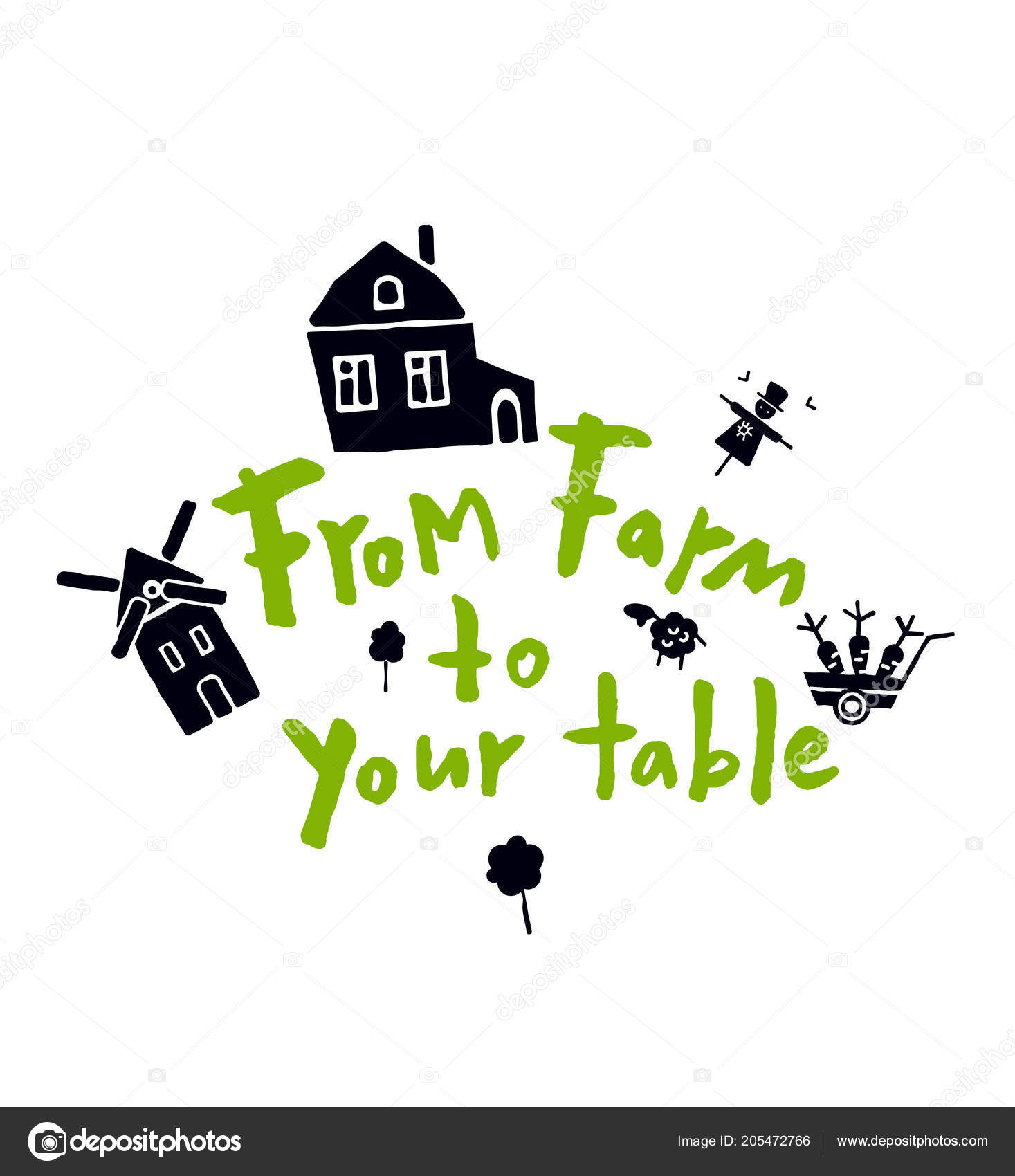 Farm Your Table Hand Drawn Lettering Poster Farm View Illustration ...