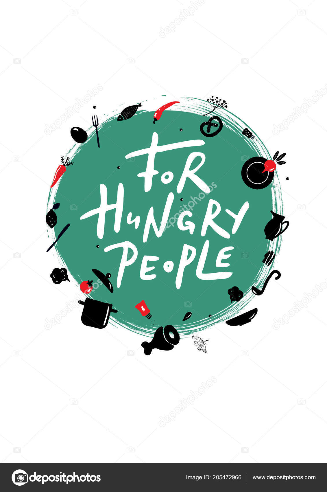 Hungry People Hand Lettering Poster Illustration Food Ideal Cafe ...
