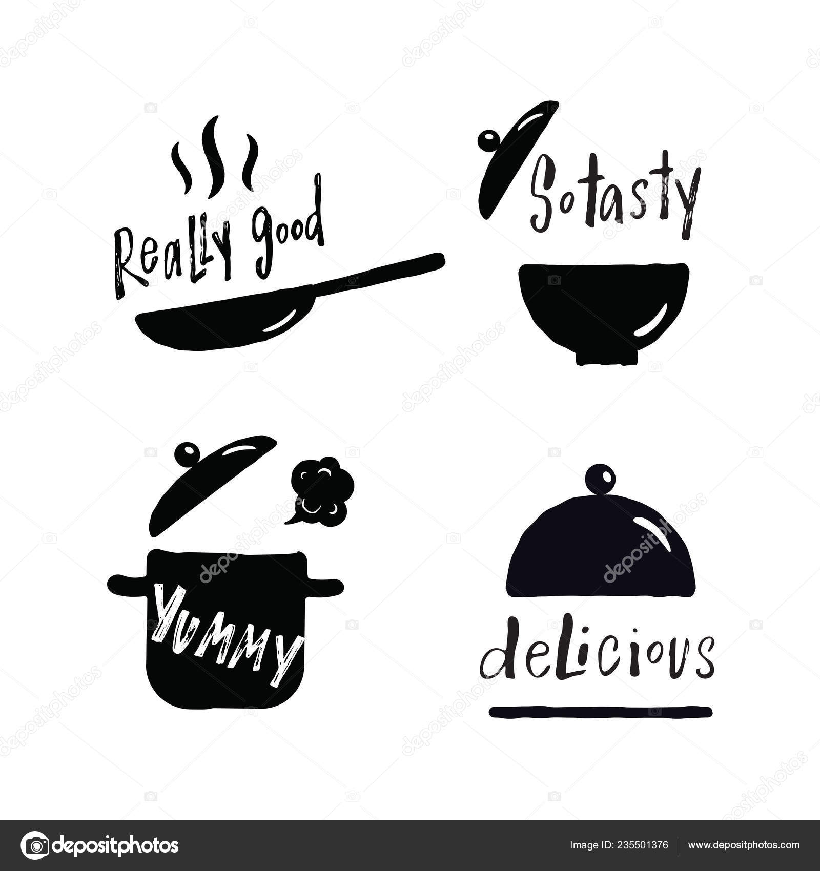 Set Hand Lettering Phrases Tasty Food Delisious Really Good Tasty Stock ...