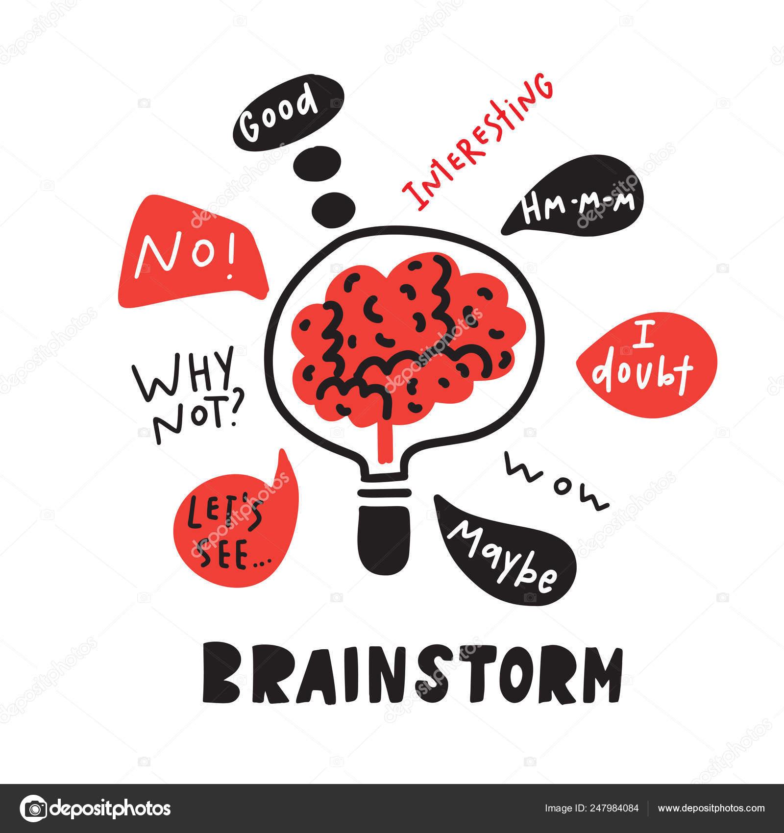 Brainstorm. Brain inside the lamp. Funny hand drawn illustration of ...