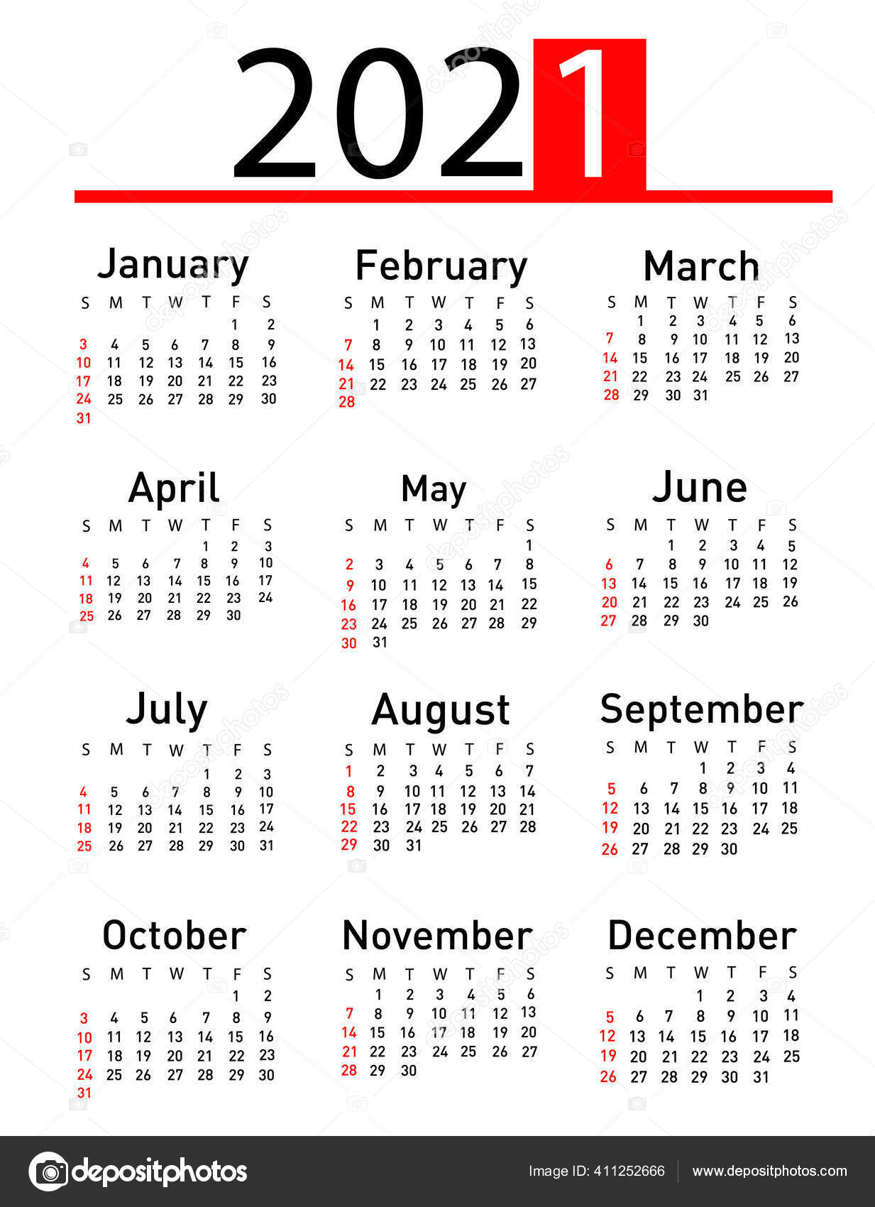 Calendario Para 2021 Vector Ilustración Vector de stock #411252666 de ...