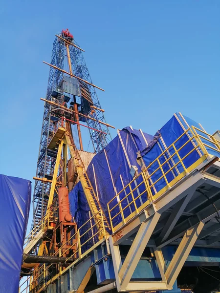 General view of the construction of a drilling rig for drilling oil and ...