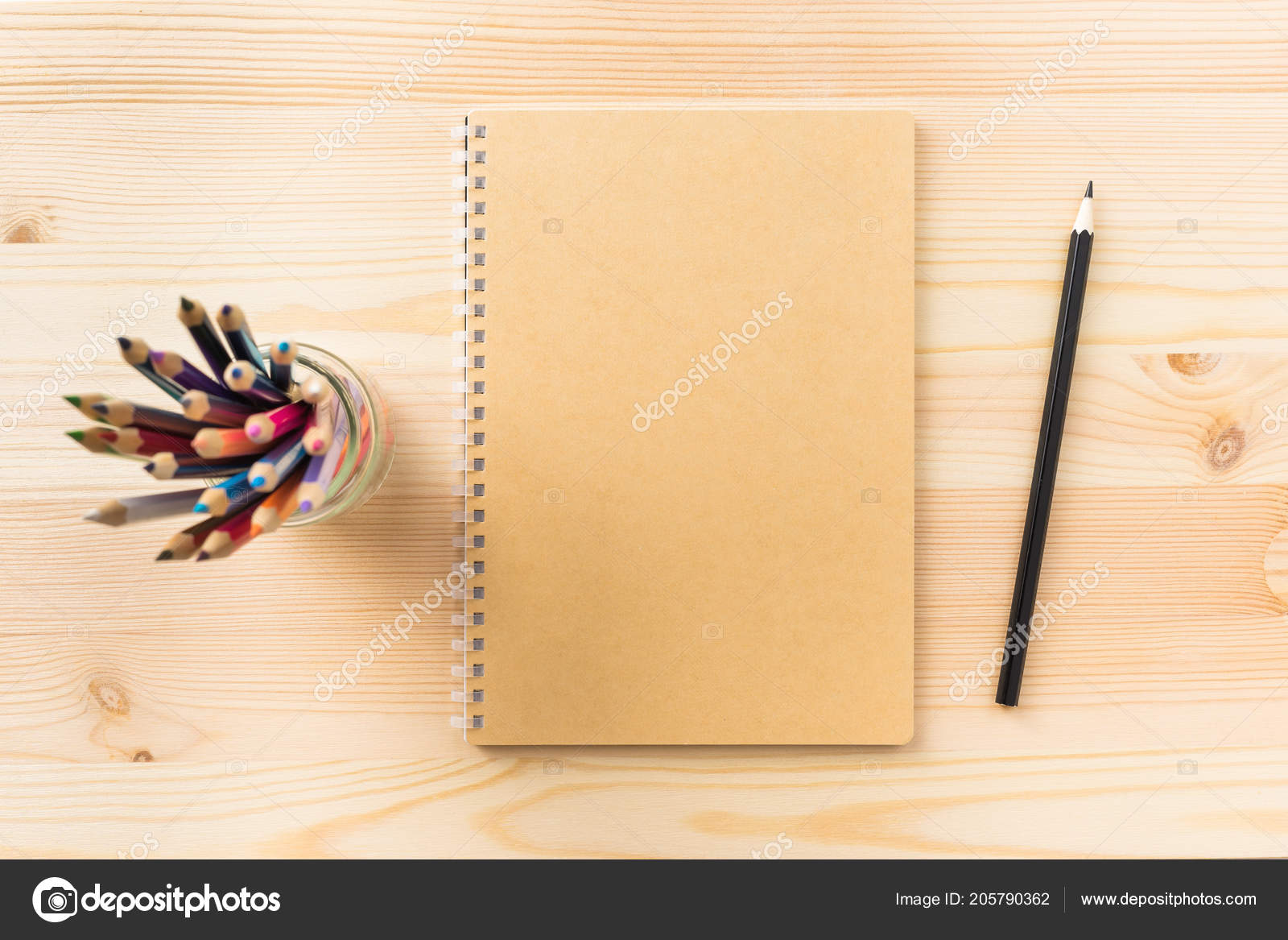 Design Concept Top View Kraft Spiral Notebook Pen Holder Wood Stock ...