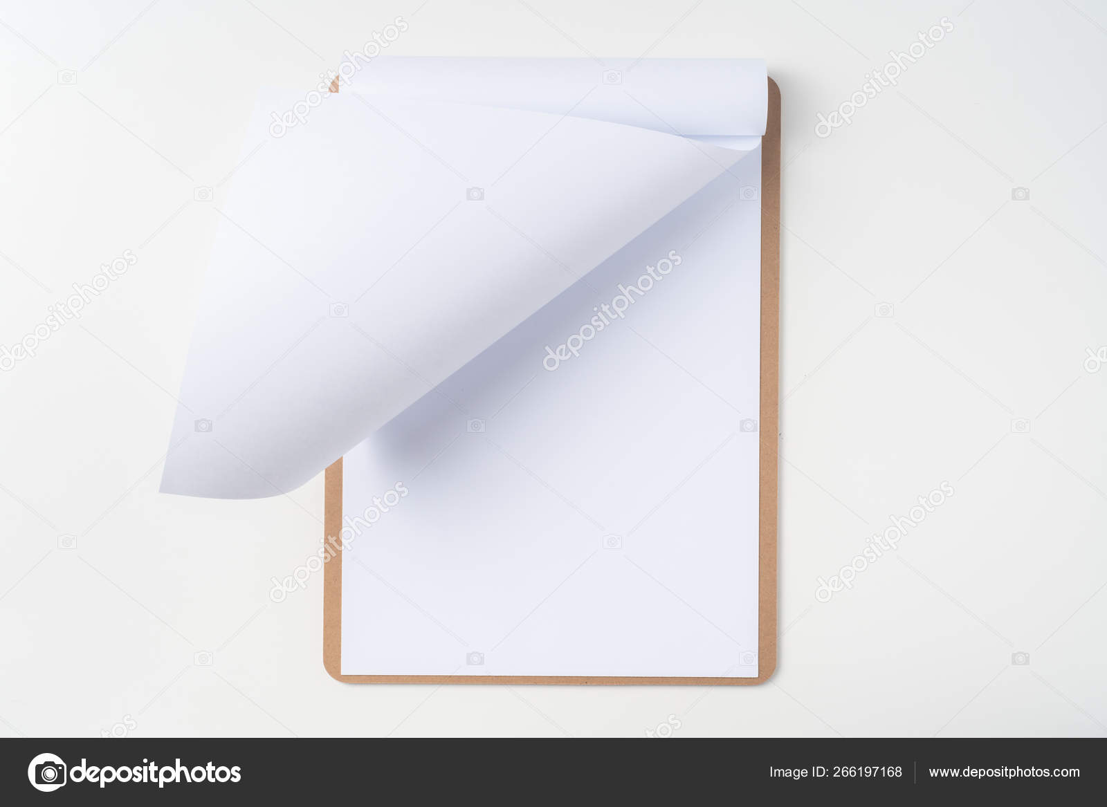 Top View White Flipped Paper Brown Clipboard Isolated White Background ...