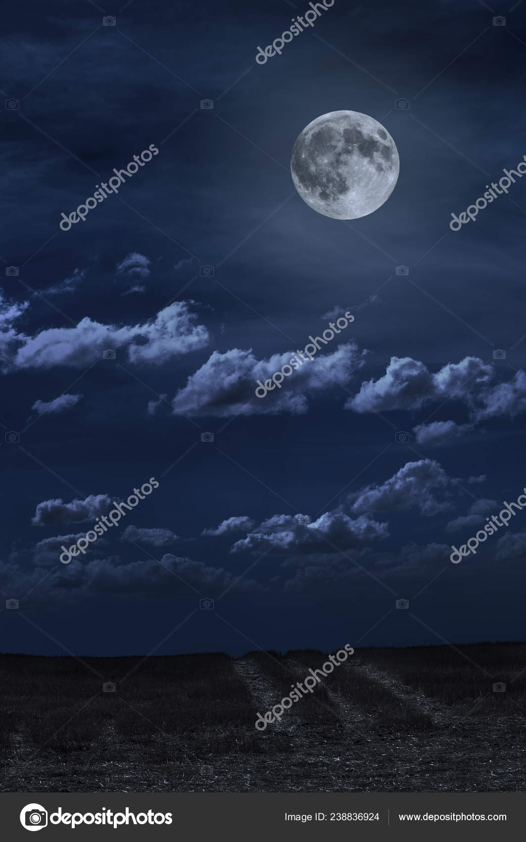 Moon Clouds Night Moonlight Road Background Dark Blue Backdrop Stock ...