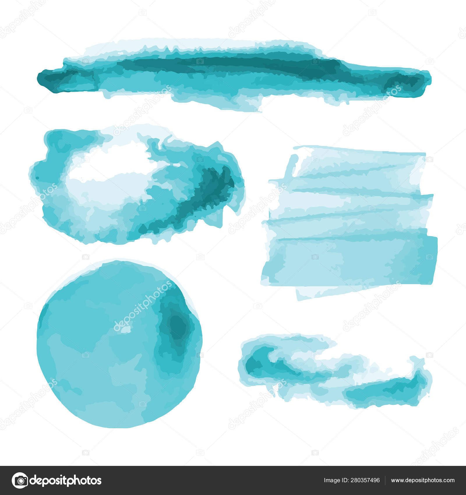 Turquesa, formas de acuarela azul claro, manchas, manchas, pinceladas ...