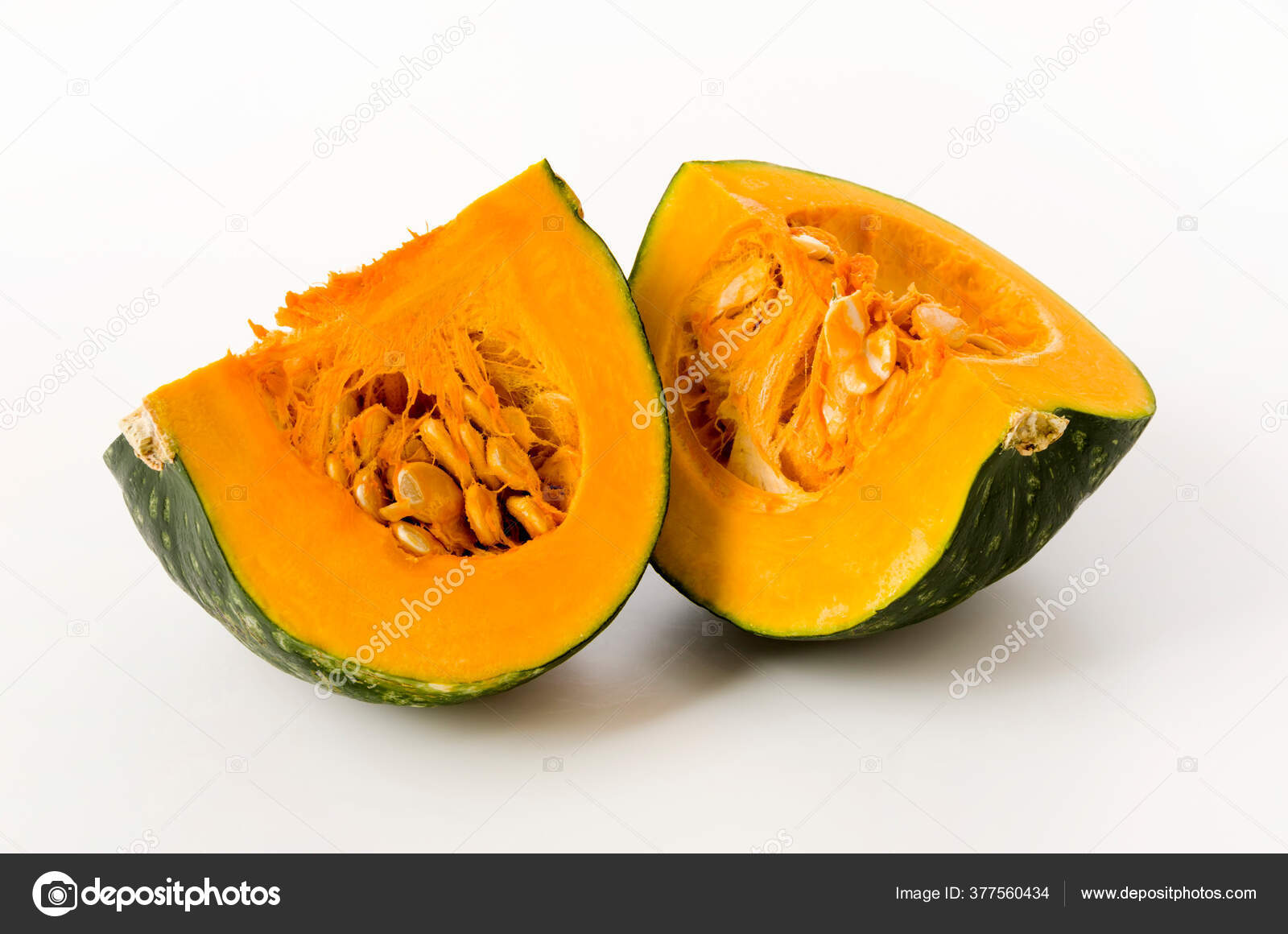 Fresh Sliced Pumpkin Kabocha Squash Isolated White Background Stock ...
