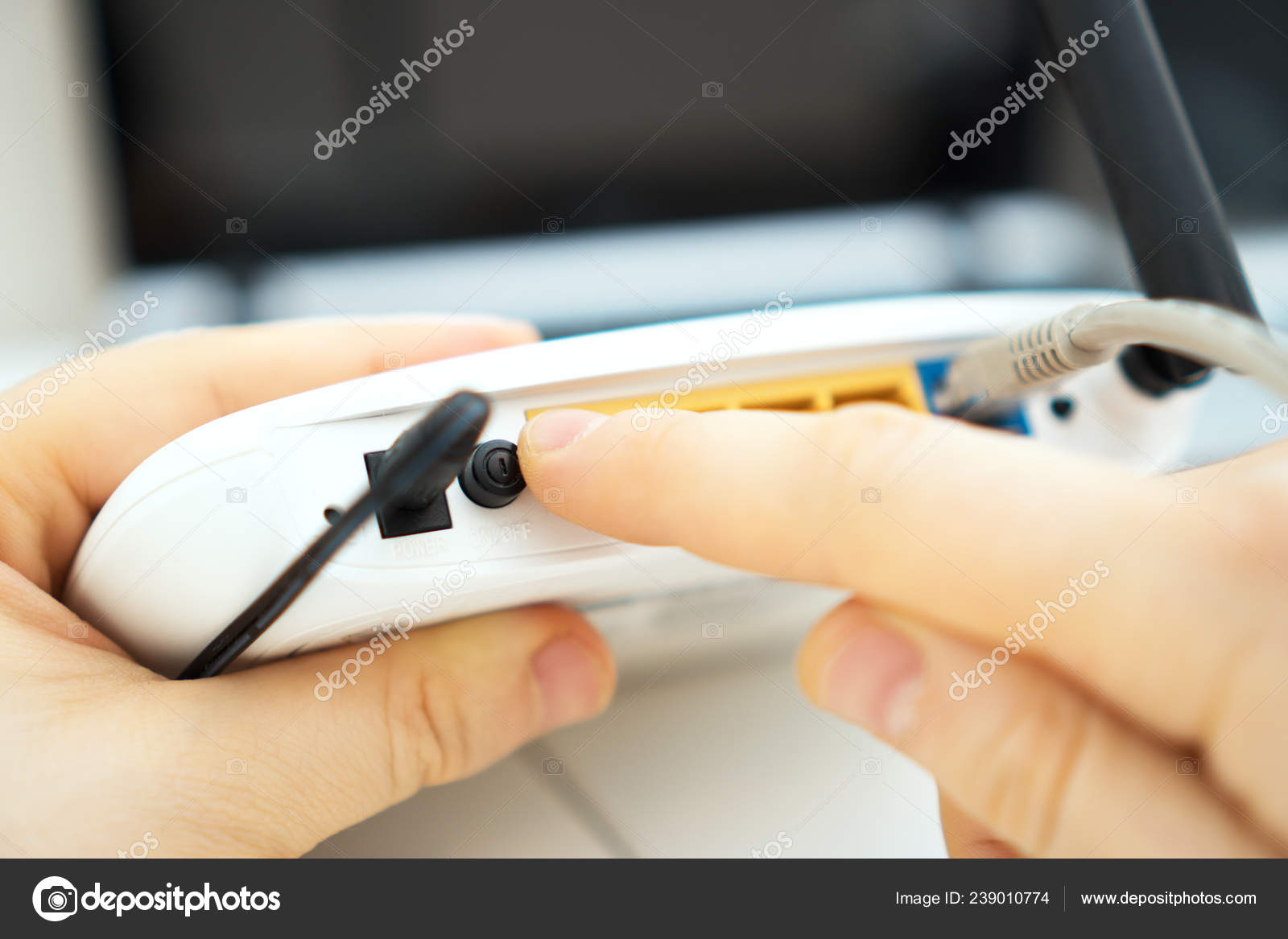 Man Pressing Power Button Wifi Router — Stock Photo © mproduction ...