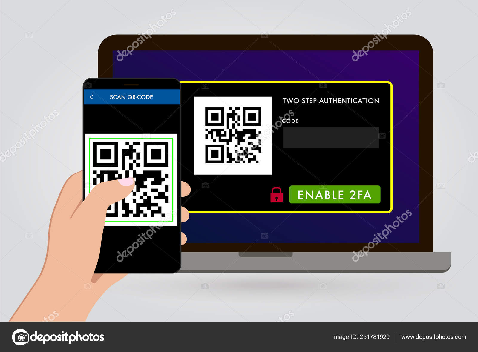 Enable 2FA Two steps authentication verification Stock Vector by ... Enable 2FA Two steps authentication verification Stock Vector by ...