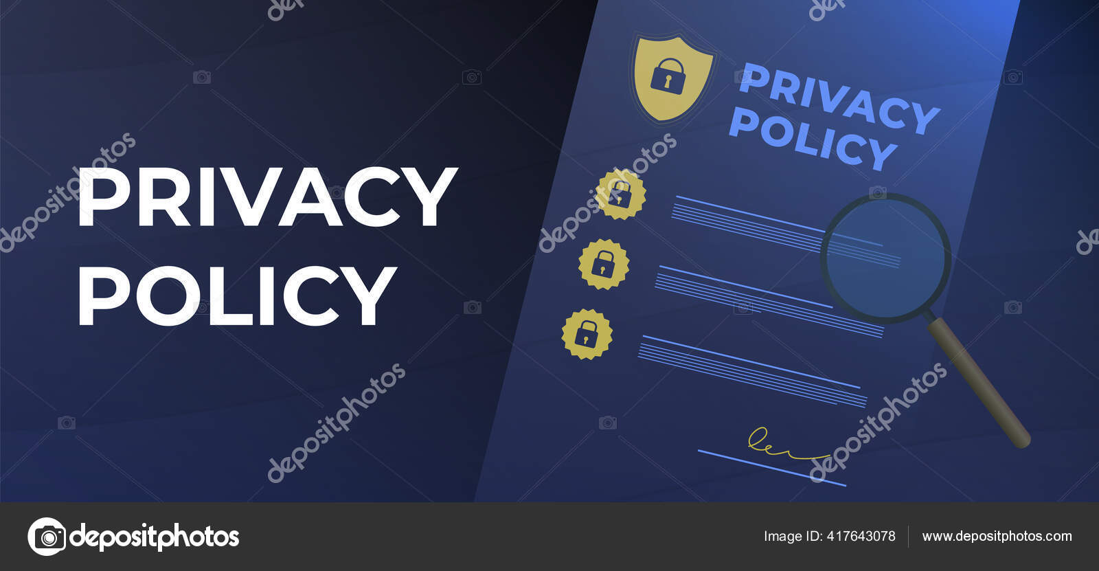 Privacy Policy concept. Contract with protection information, shield ...