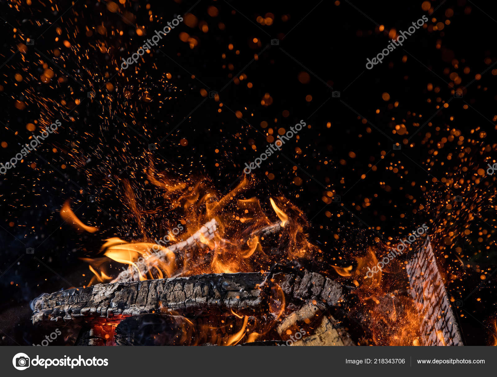 Burning Wooden Logs Fire Campfire Isolated Black Background Stock Photo ...