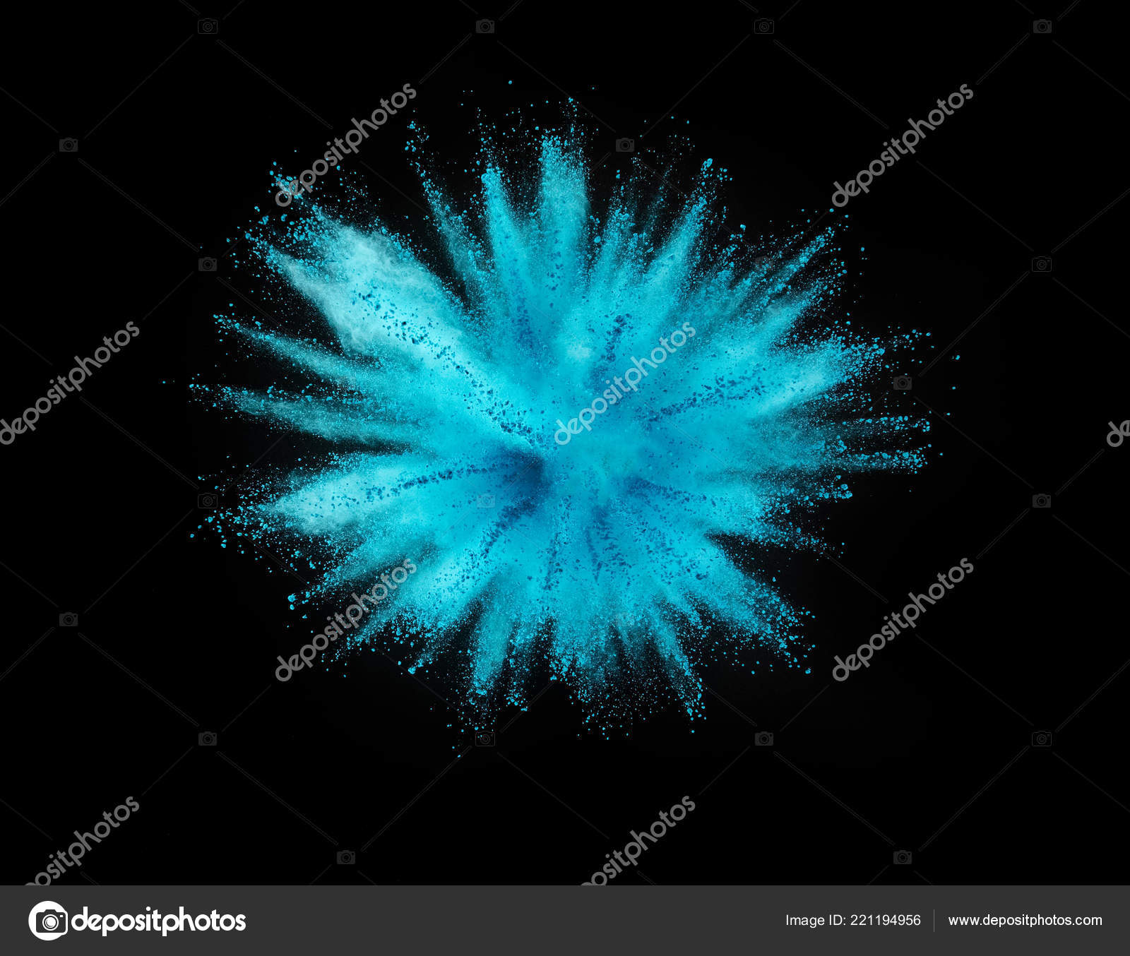 Explosion Blue Powder Isolated Black Background Abstract Colored ...