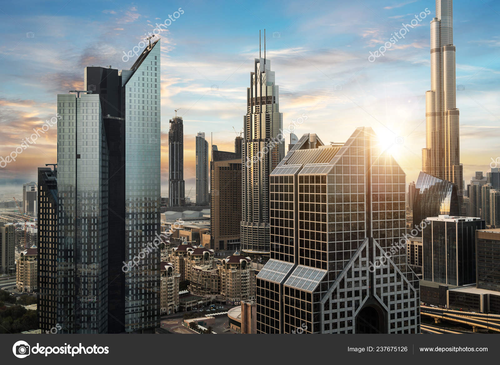 Dubai Sunset Panoramic View Downtown Dubai Super Modern City Uae ...