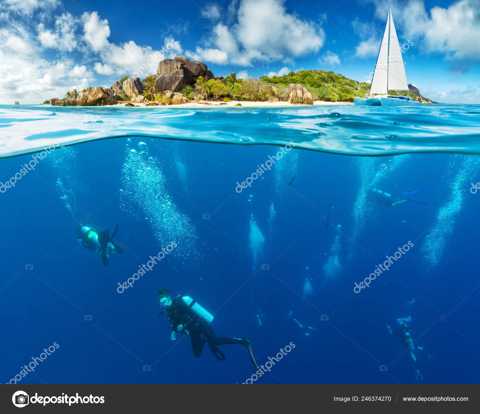 Water Surface View Divers Underwater Fauna Flora Marine Life Exotic ...