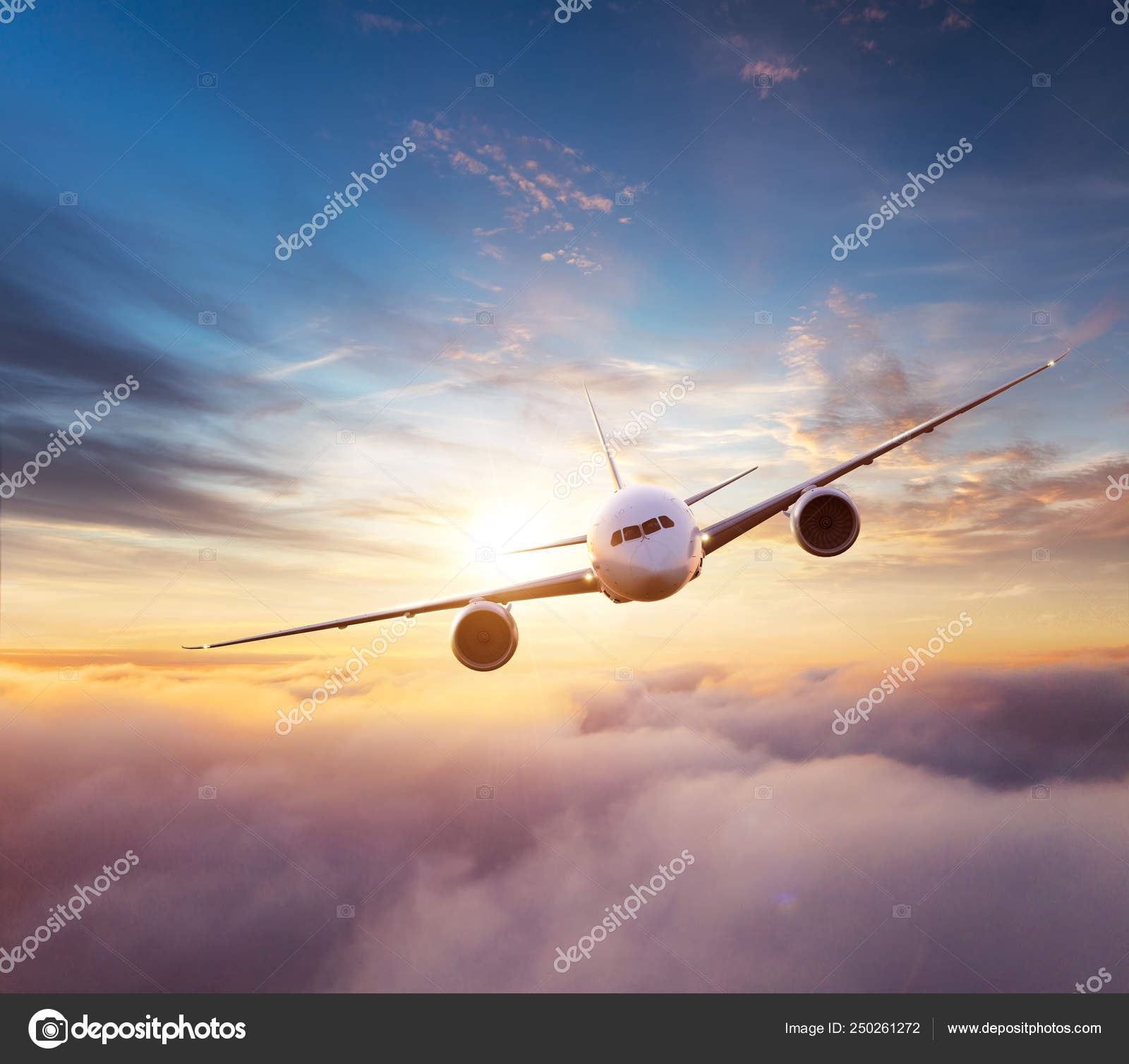 Pretty Sunset Sky With Plane