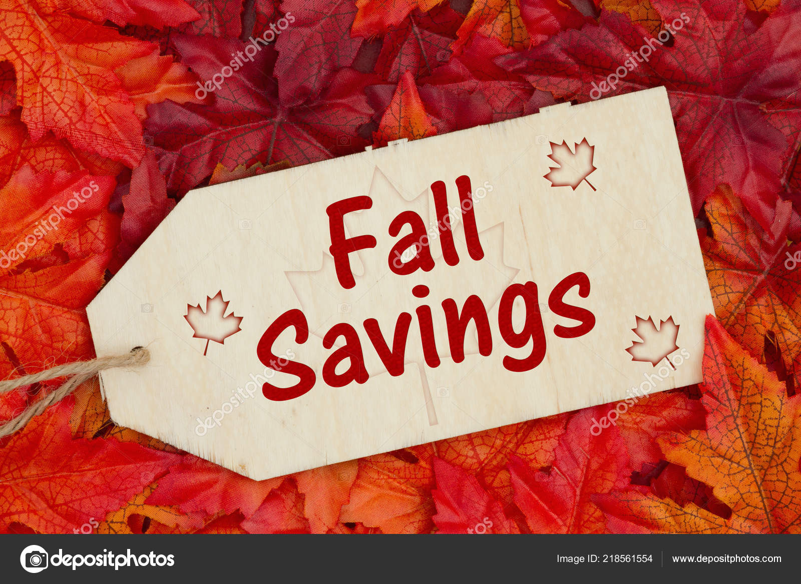 Fall Savings Message Some Fall Leaves Wood Gift Tag Text Stock Photo by ...