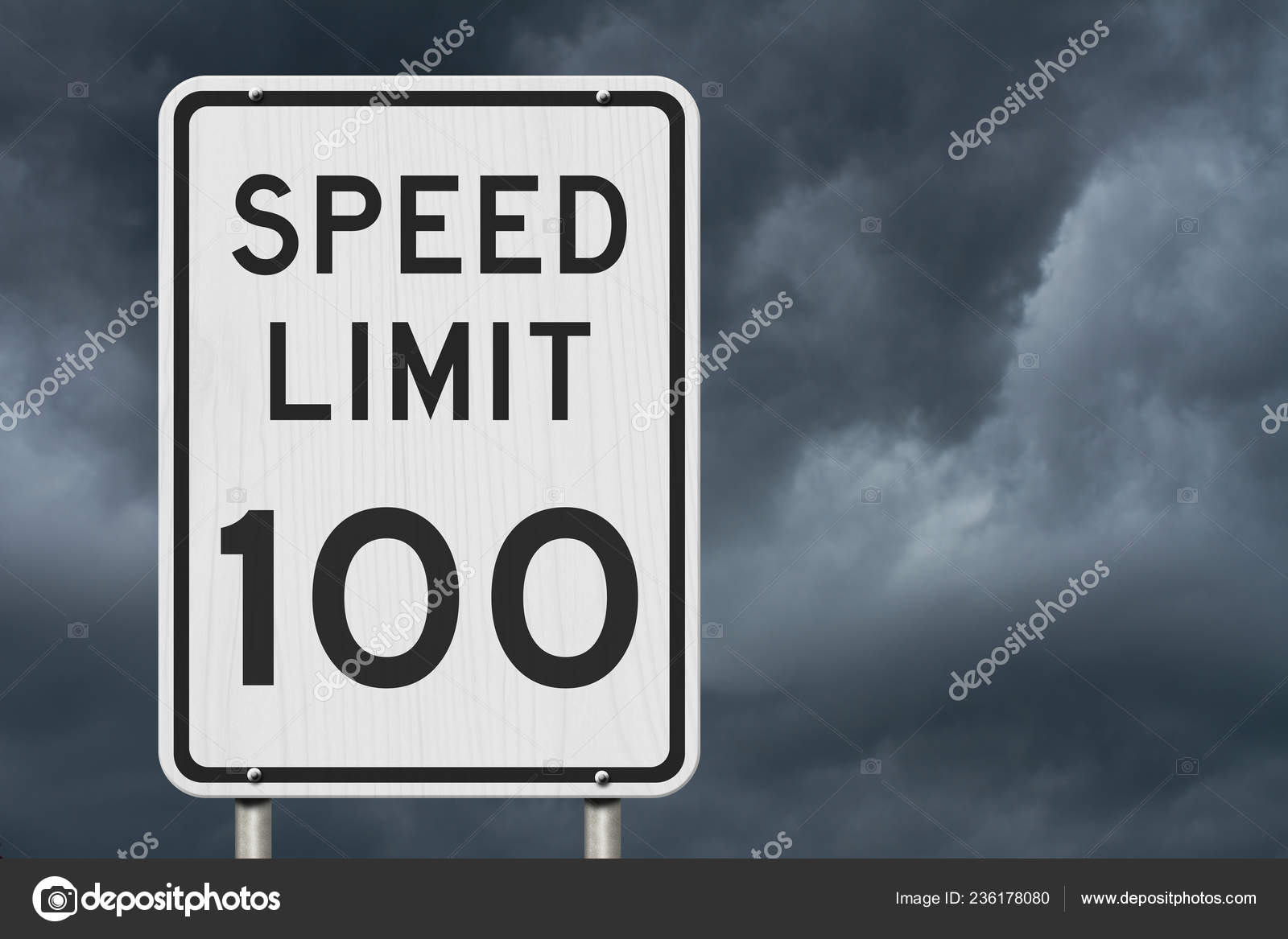 Signo Límite Velocidad 100 Mph Aislado Con Fondo Cielo Tormentoso ...