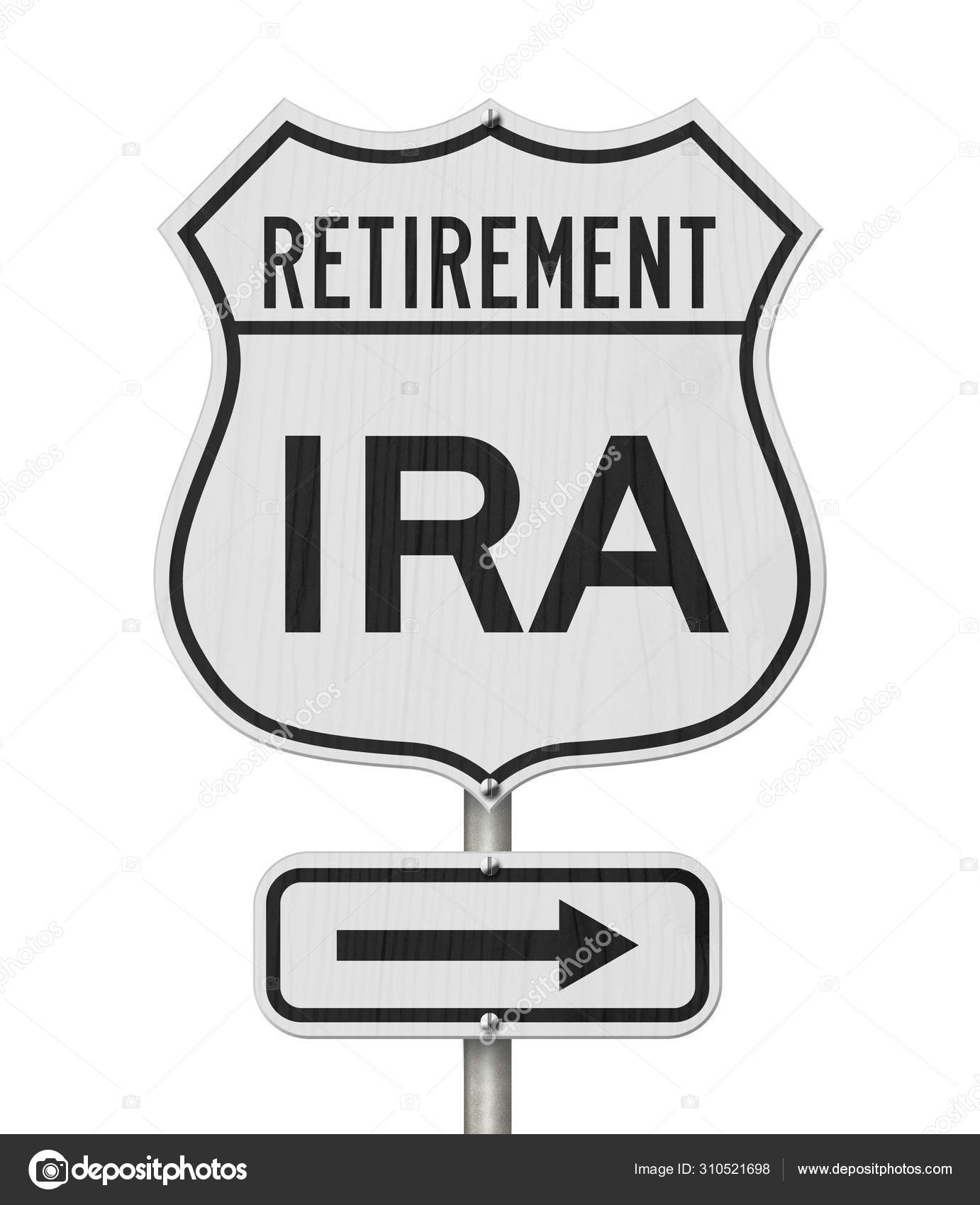 Retirement with IRA plan route on a USA highway road sign Stock Photo ...
