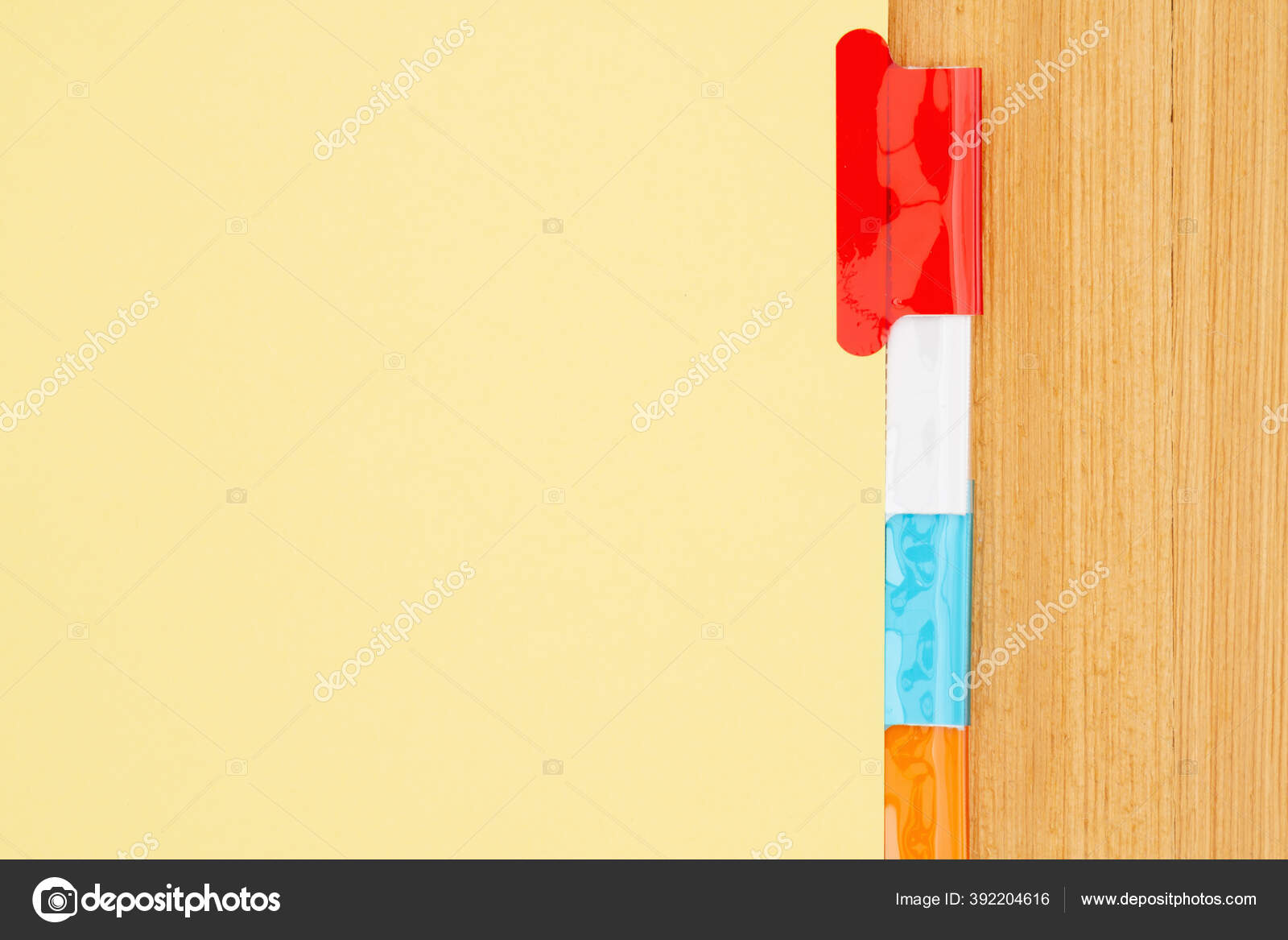 Blank Yellow File Tabs Wood Desk Background Copy Space Your — Stock ...