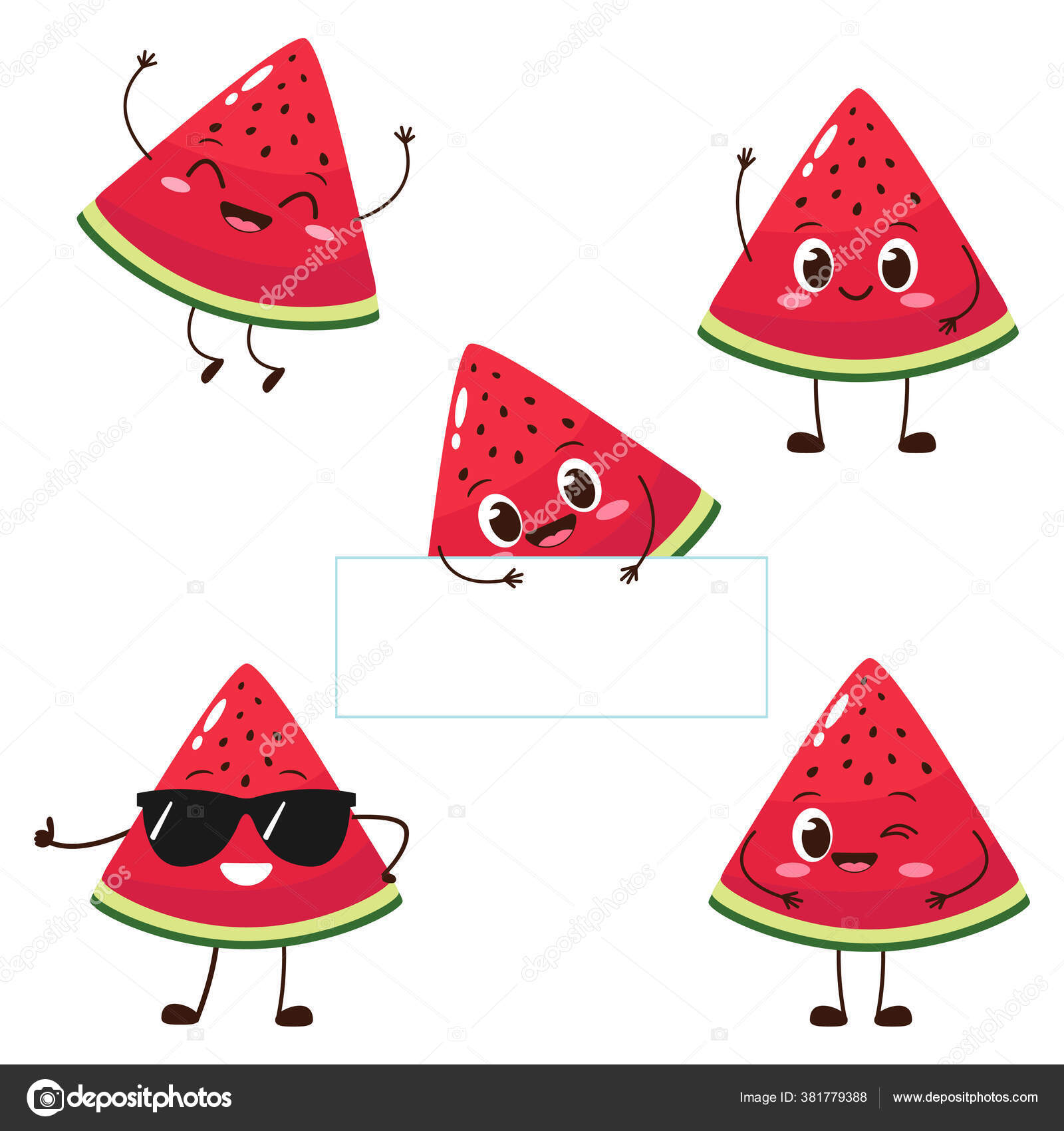 Watermelon Slice Character Funny Face Happy Cute Cartoon Watermelon ...