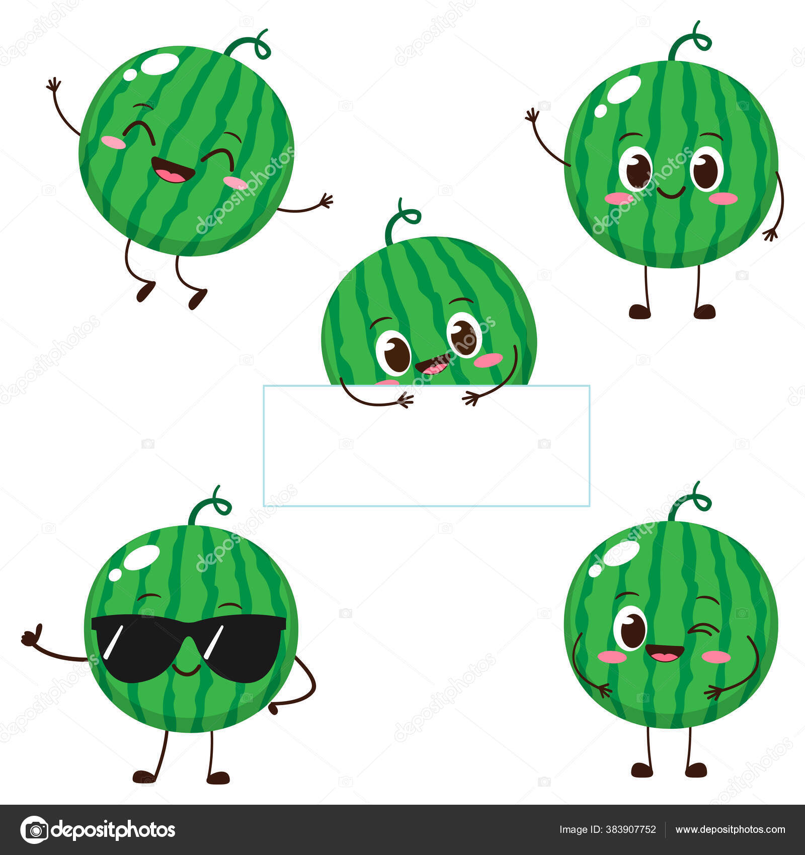 Cute Cartoon Watermelon With Faces