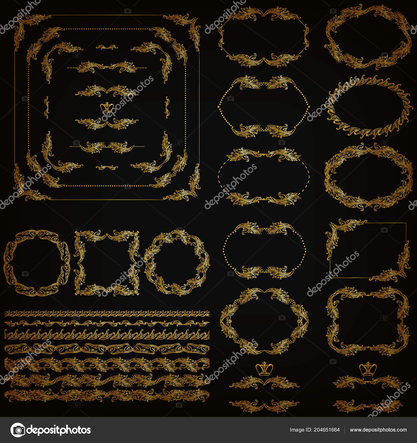 Set of gold decorative hand-drawn floral elements Stock Vector Image by ...