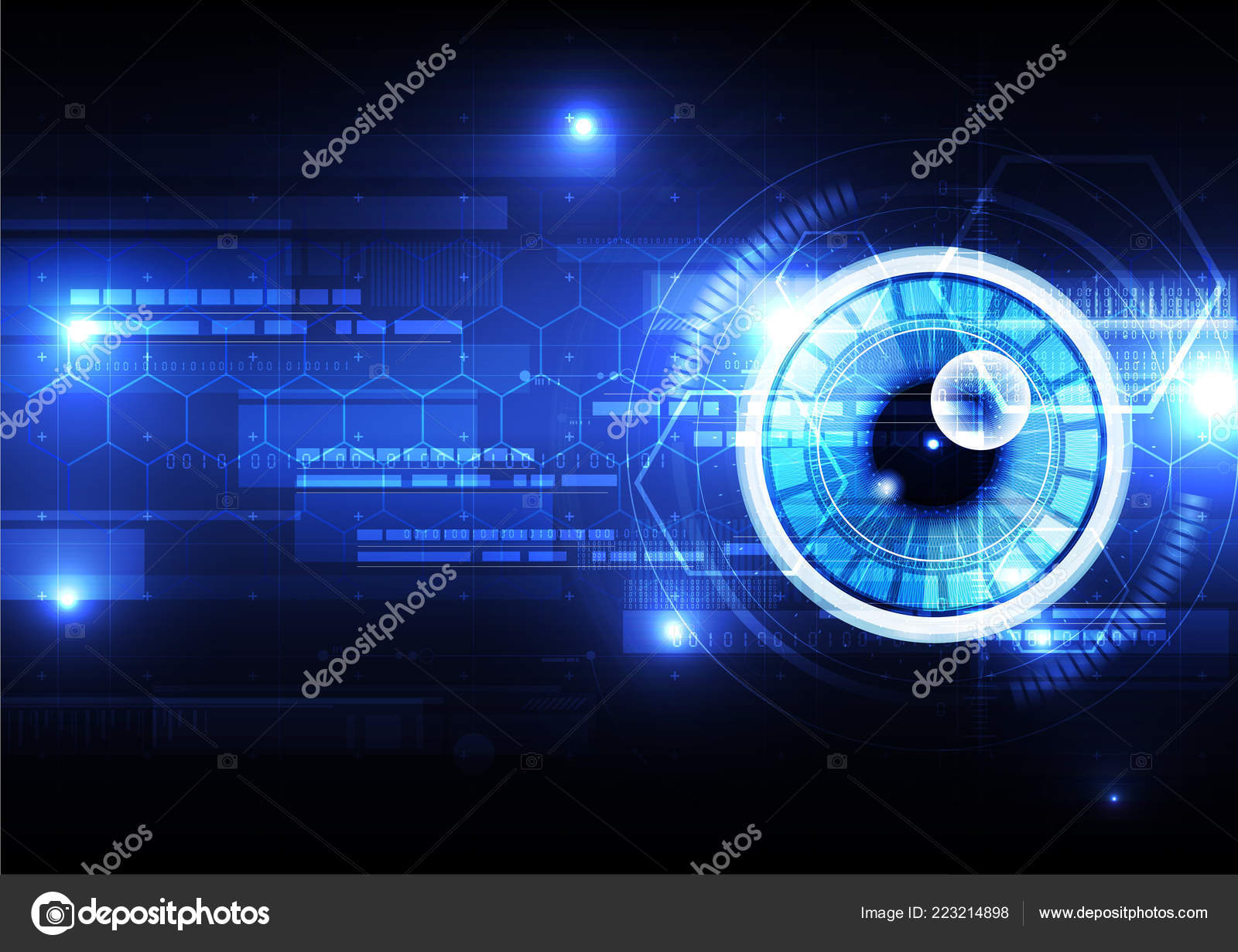 Technological Eye Scanning Hexagonal Hud Security Vector Background ...