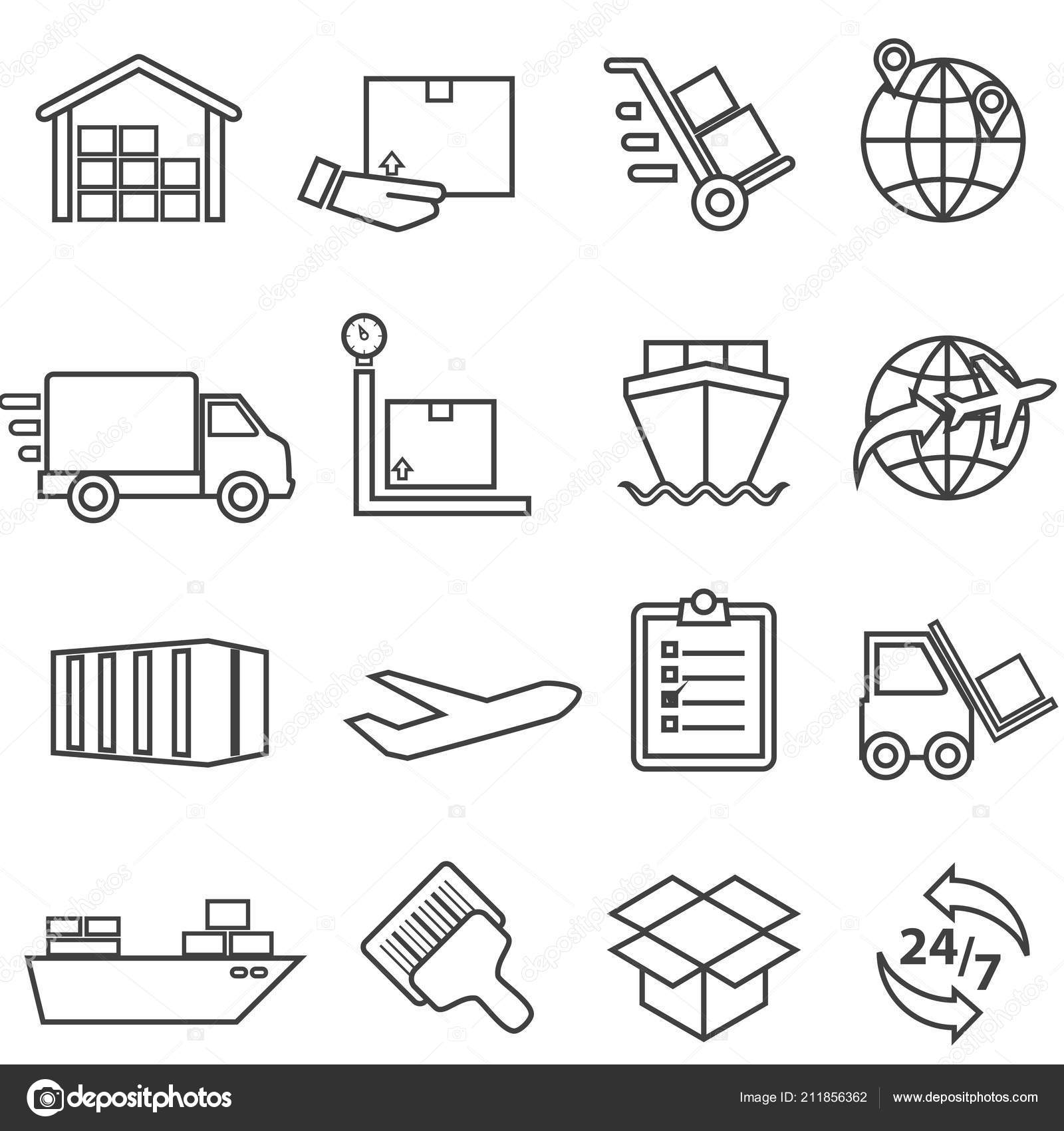 Shipping Cargo Delivery Distribution Freight Warehouse Web Line Icon ...