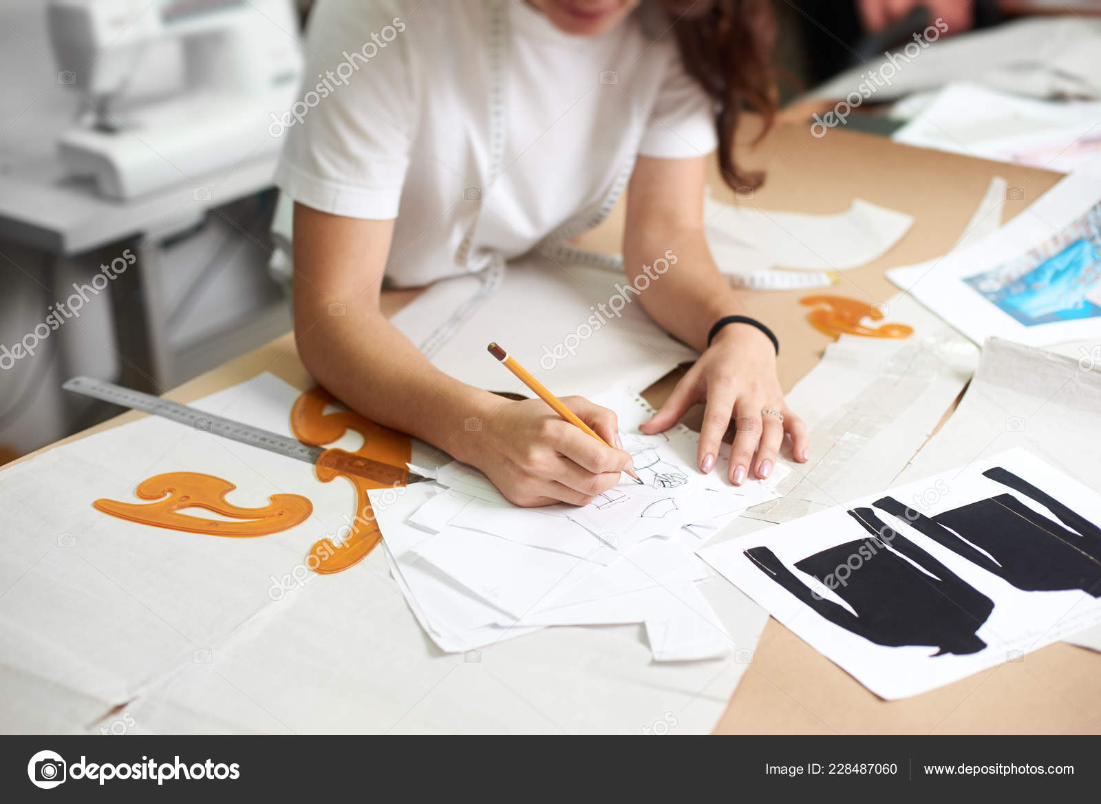 Work Place Design Studio Professional Female Designer Making Paper ...