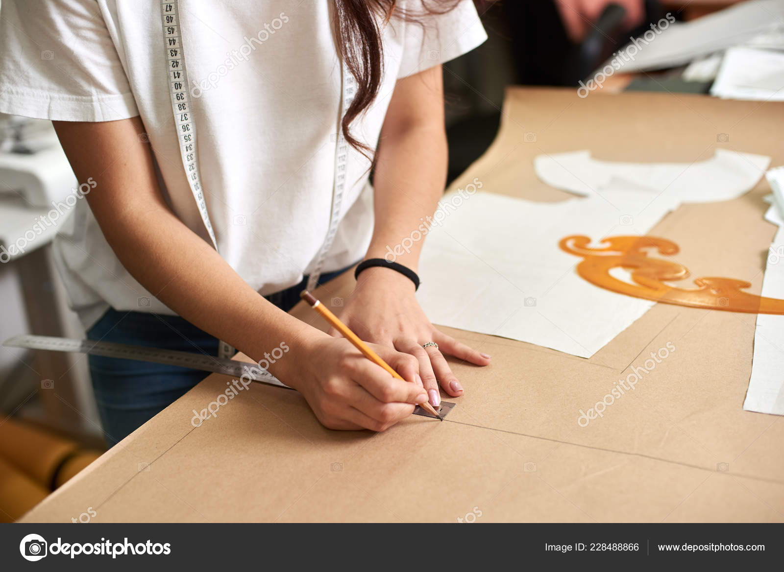 Work Place Design Studio Professional Female Designer Making Paper ...