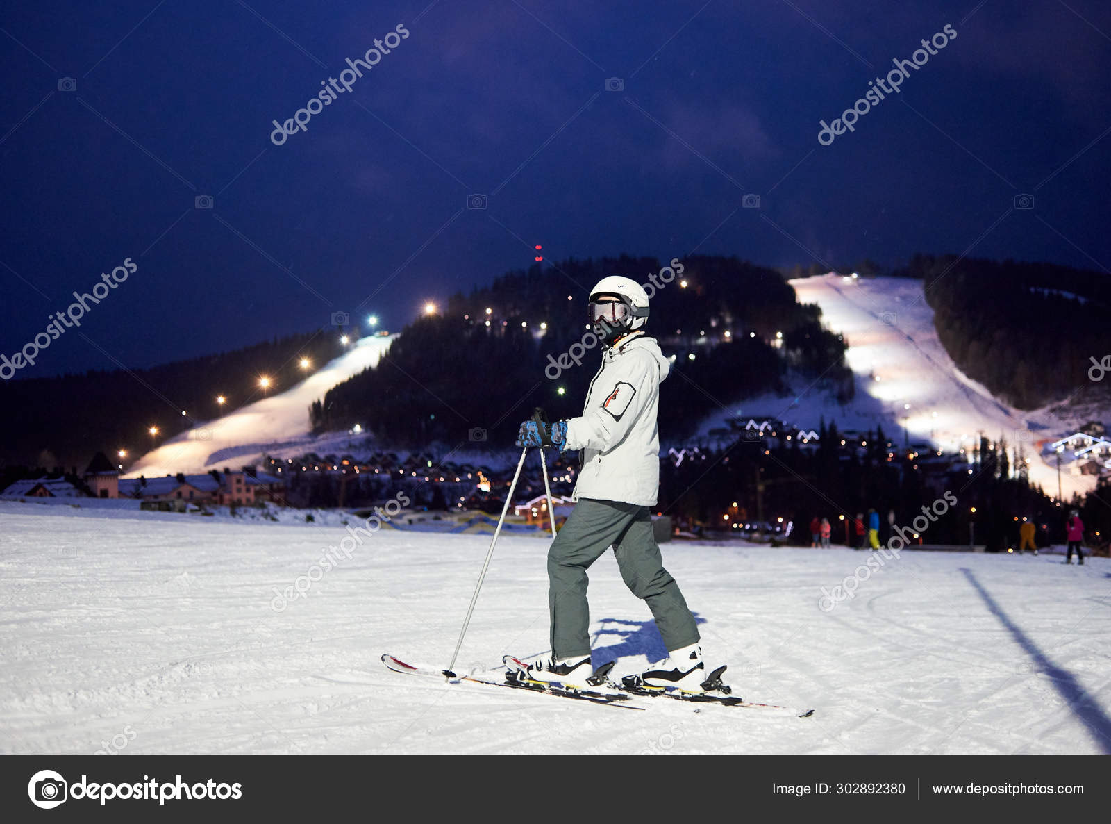 Side View Female Unrecognizable Skier Ski Mask Skiing Day Standing ...
