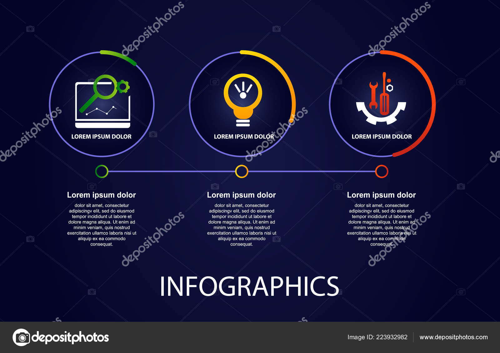 Dark Vector Illustration Infographic Template Thee Elements Circles ...