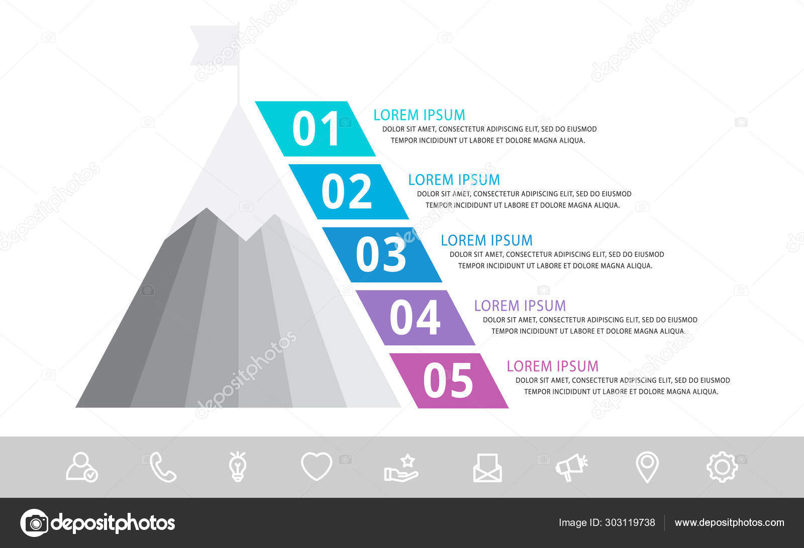 Vector infographic template with pyramid and mountain and five labels ...