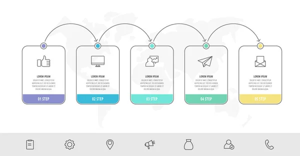 Vector infographic flat template. Rectangles with arrows for five diagrams, graph, flowchart ...