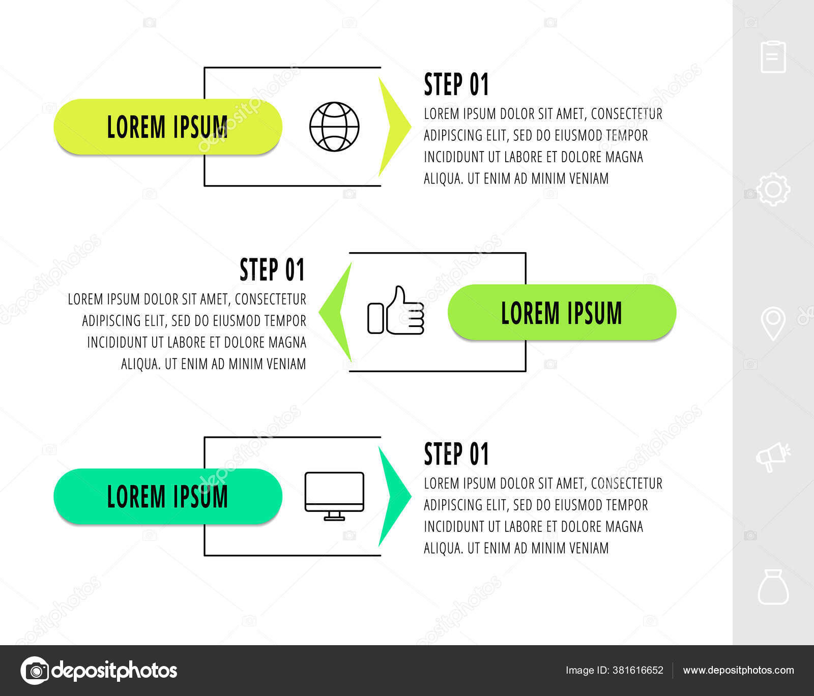 Vector Infographics Design Template Arrows Three Steps Modern Line Concept Stock Vector Image by ...