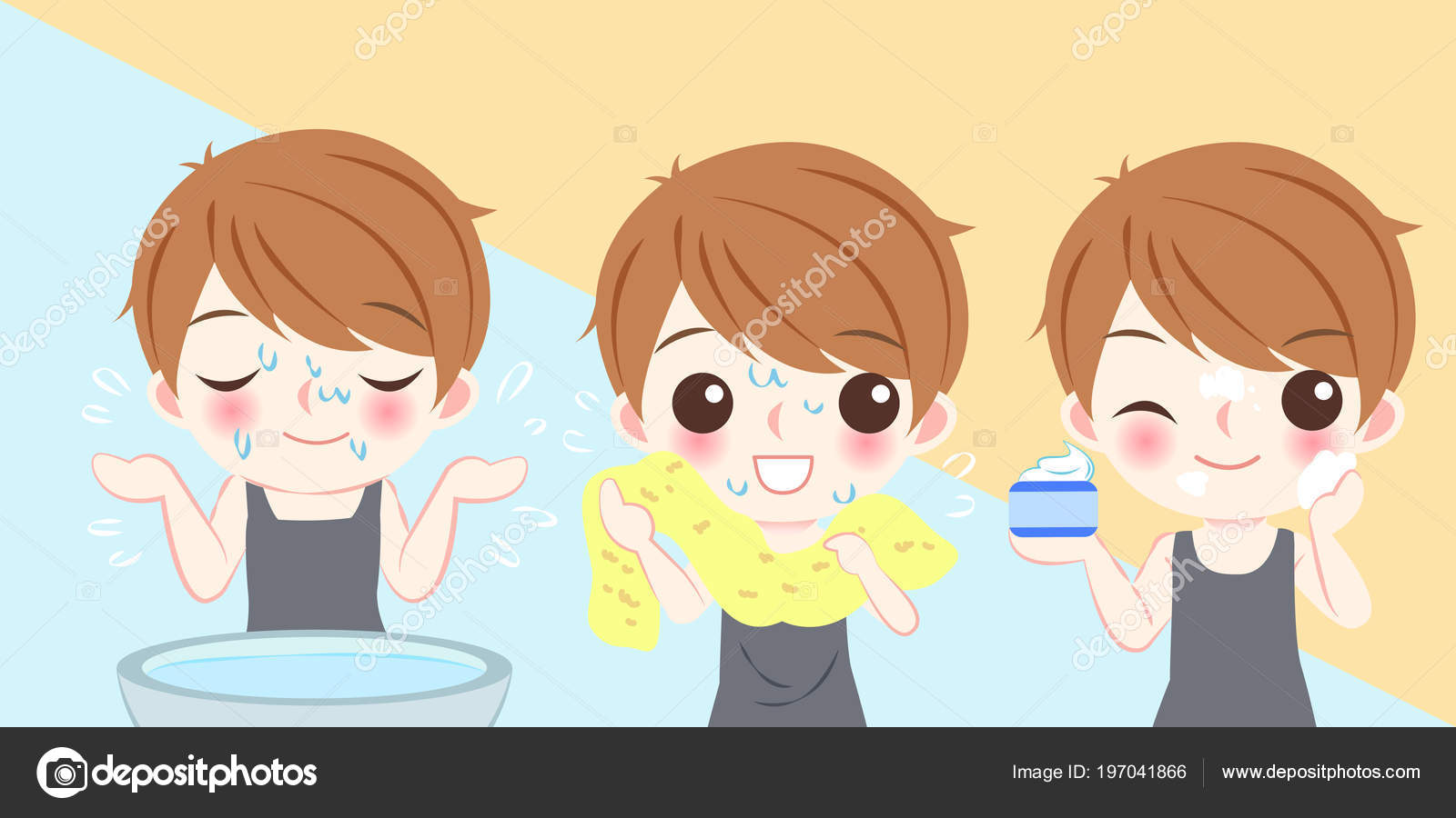 Cuidado Piel Dibujos Animados Hombre Lavarse Cara Vector de stock por ©estherqueen999 197041866