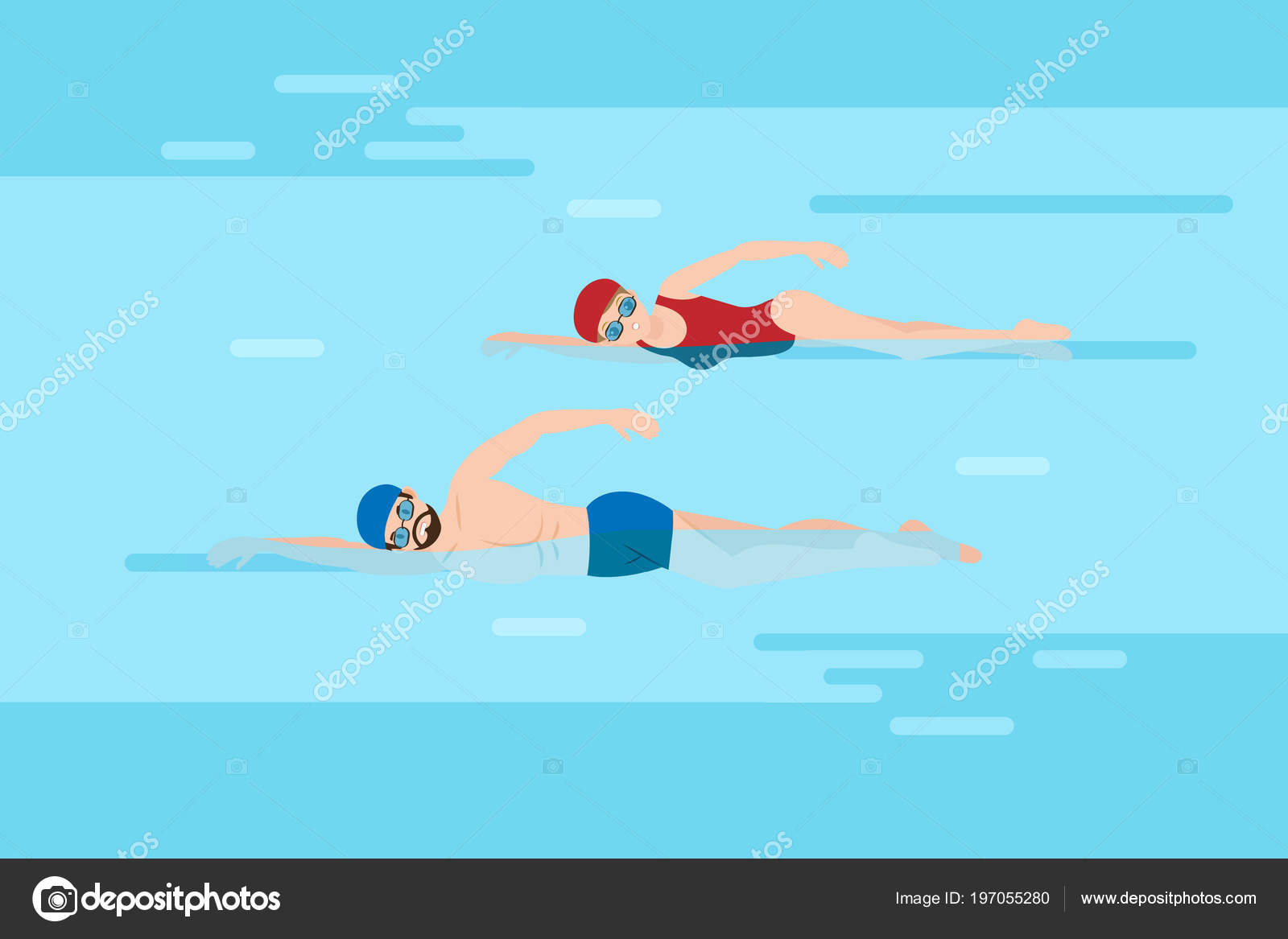 Bonito Desenhos Animados Pessoas Nadar Piscina Vetor de stock de ...