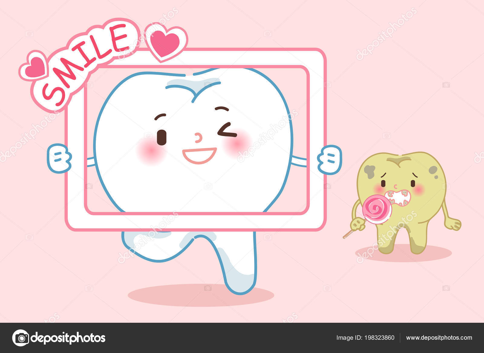 Lindo Diente Dibujos Animados Smie Felizmente Con Concepto Salud Vector ...