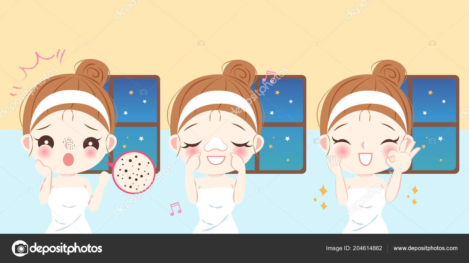 Cute Cartoon Woman Black Head Problem Stock Vector Image by ...